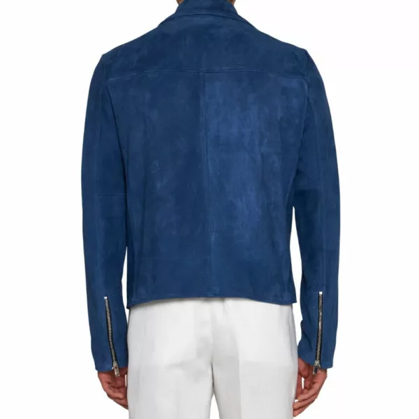 Blue Suede Biker Jacket | Suede Leather Motorcycle Jacket