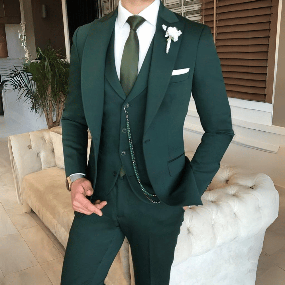 Mens Tuxedo Green Three Piece Suit | Three Piece Wedding Suit
