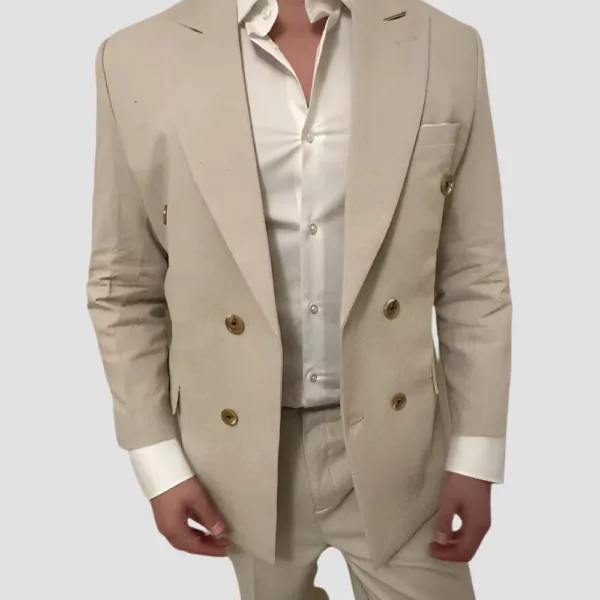 Two Piece Linen Mens Double Breasted Suit | USA Leather Jackets