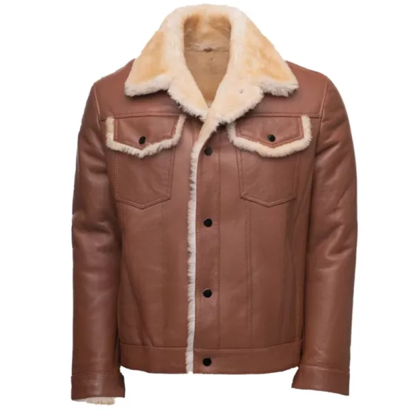 Mens Shearling Brown Trucker Jacket | USA Leather Jackets