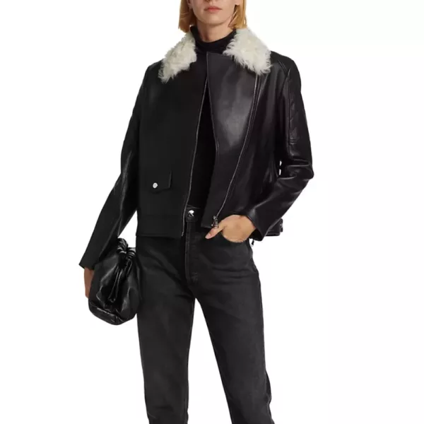 Aura Black Shearling Jacket With Collar | Free Shipping