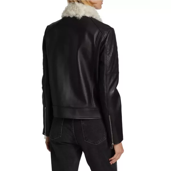 Aura Black Shearling Jacket With Collar | Free Shipping