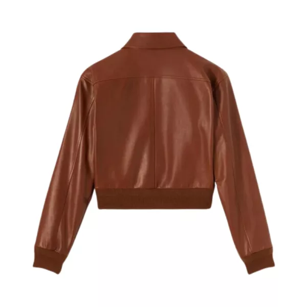 Womens Cropped Brown Leather Bomber Jacket | Bomber Jacket