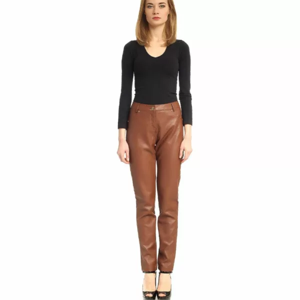 Camel Brown Leather Pants Women | Brown Leather Pants