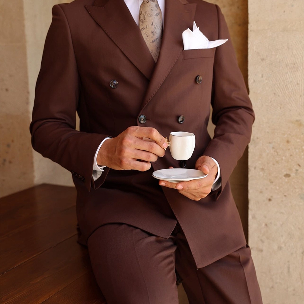 Mens 2 Piece Slim Fit Brick Brown Suit | Two Piece Brown Suit For Men