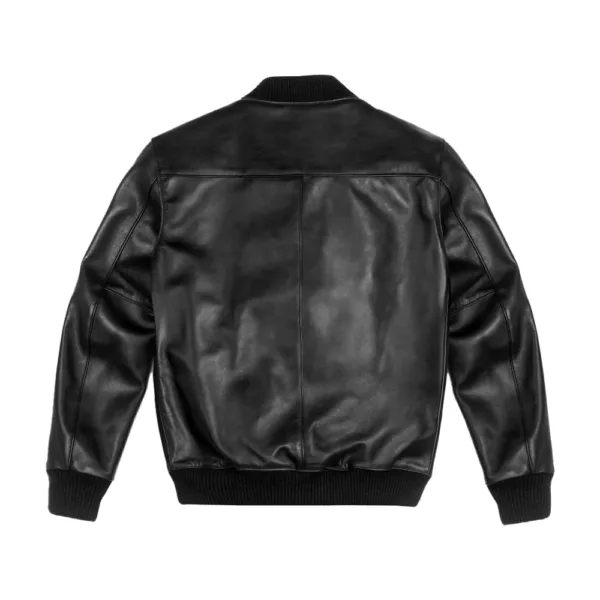 Men Black Bomber Ribbed Leather Jacket | Leather Bomber Jacket
