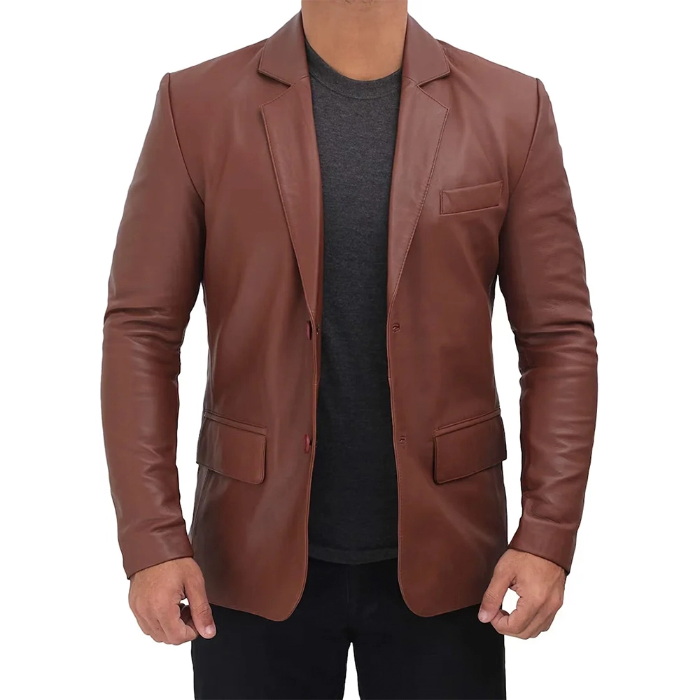 Albion Brown Leather Blazer | Genuine Leather Blazer Mens