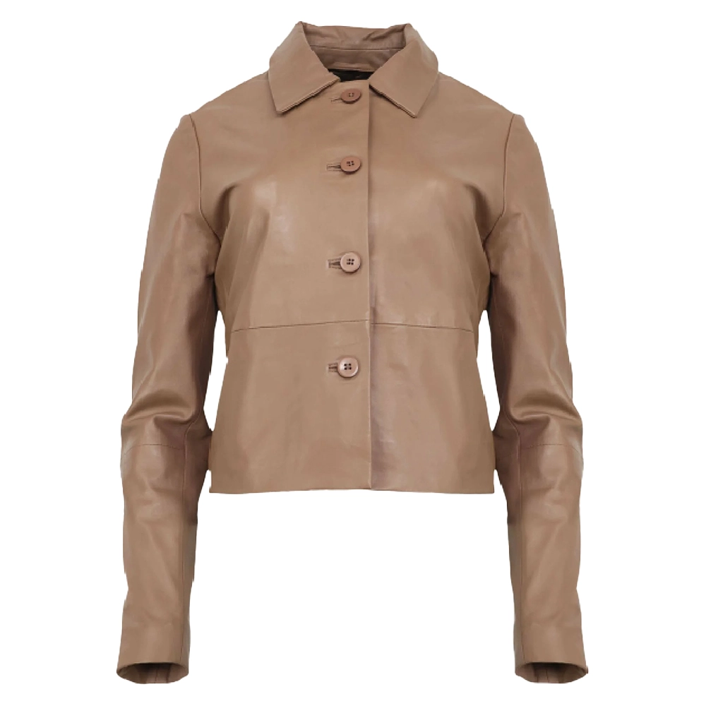 Ruby Cropped Brown Leather Shacket | Shirt Style Jacket
