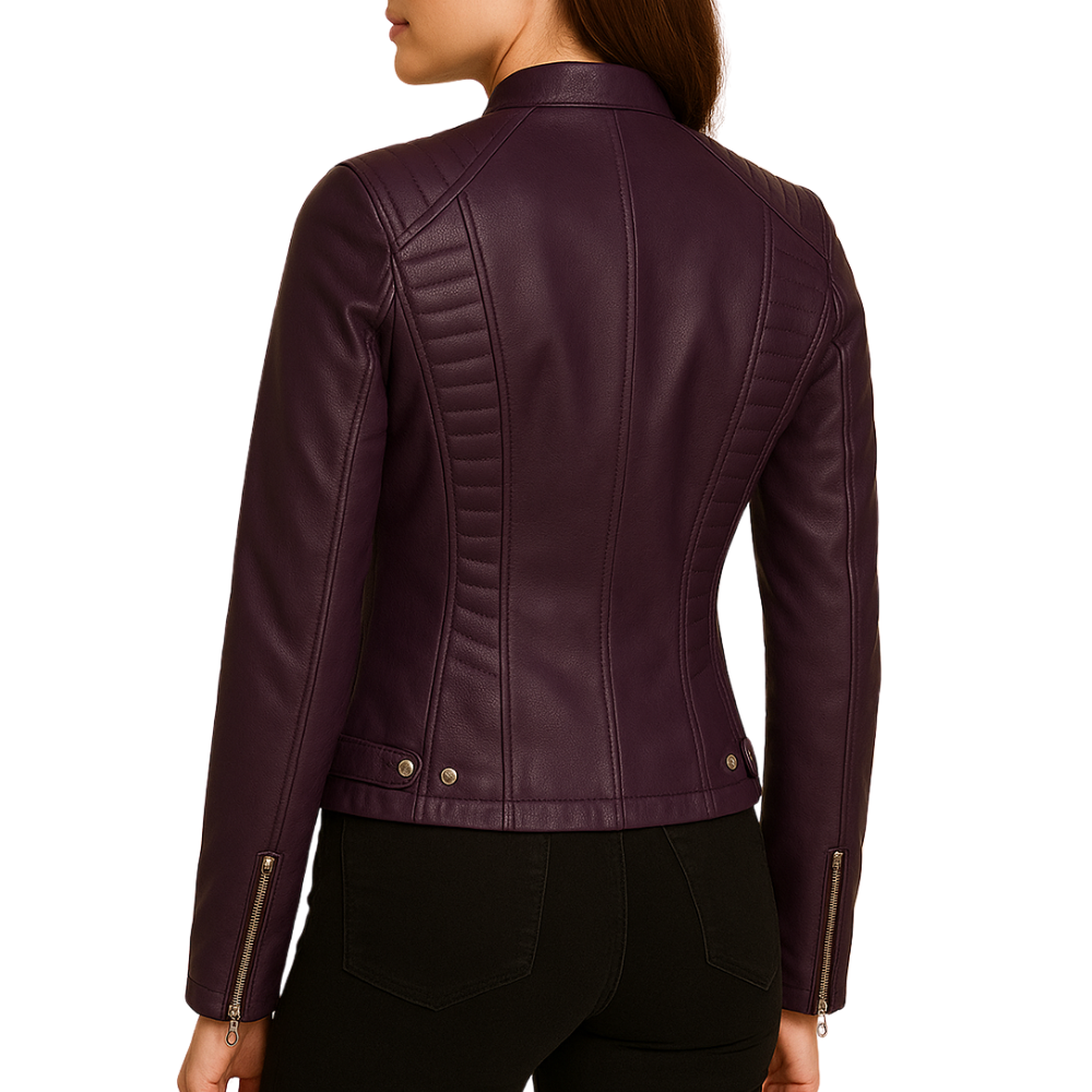 Womens Purple Biker Style Leather Jacket