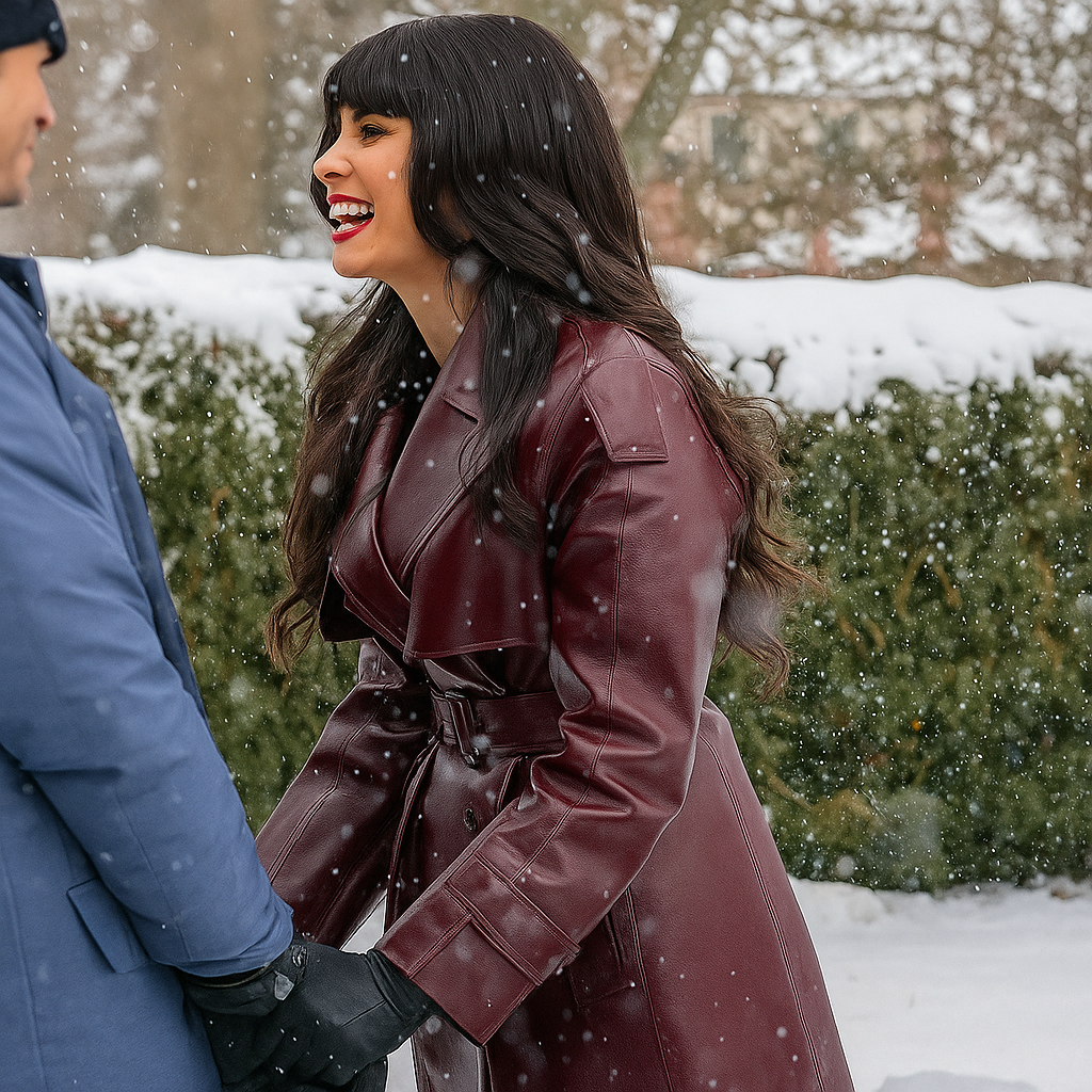 A Merry Little Ex-Mas Jameela Jamil Maroon Coat | Shop Now